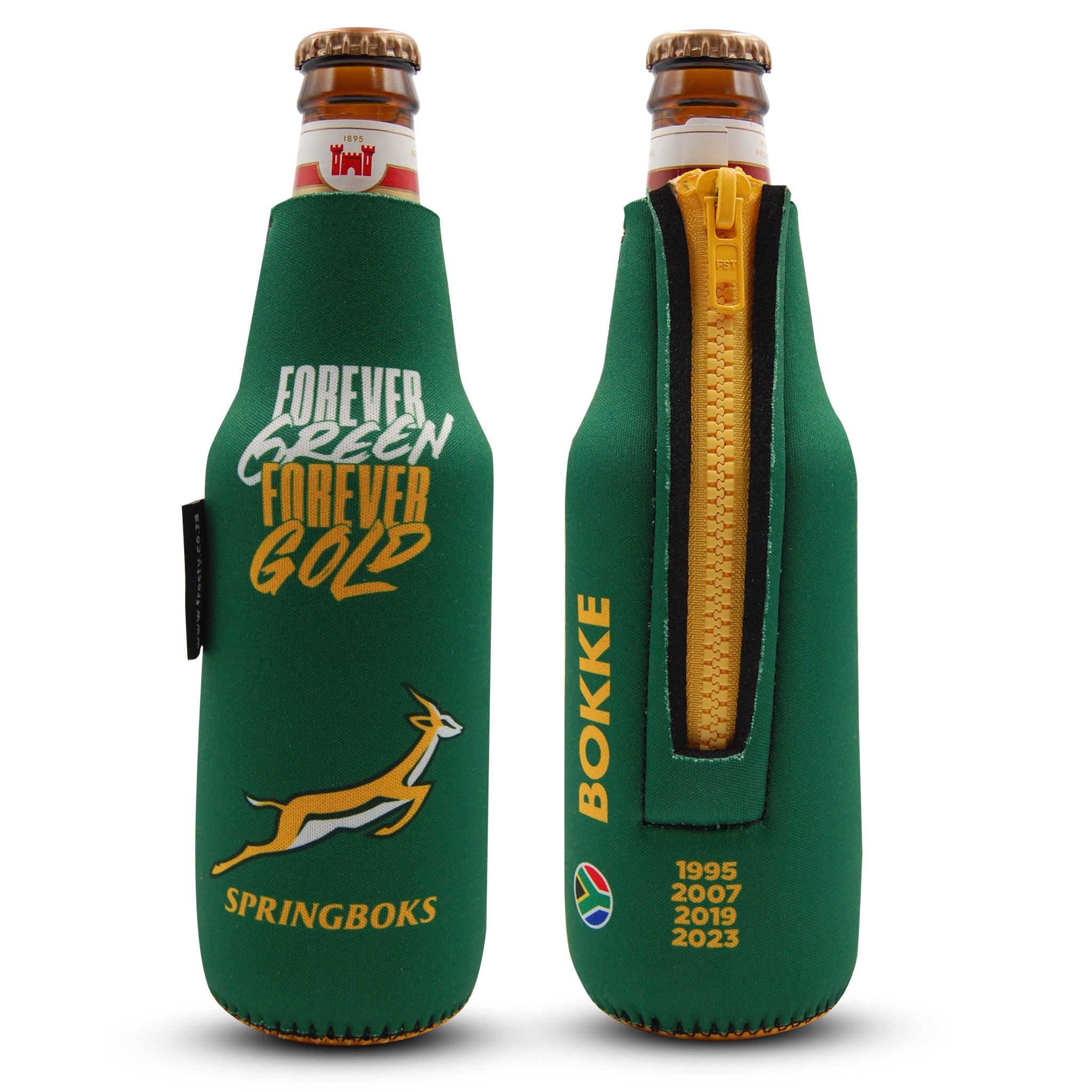 Springboks Forever Green Zip Beer Cooler 340ml – Frosty Neoprene Coolers